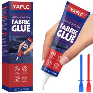 yaflc fabric glue permanent 75 ml, fabric glue for patch, clear fabric glue for clothing permanent washable, leather glue for all fabrics, cotton, denim, flannel, polyester