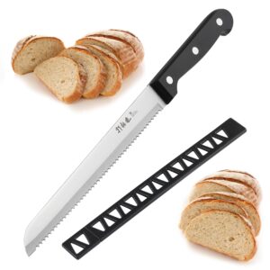 hammer iron alley bread knife, hia stainless steel 8 inch serrated bread knife, perfect for homemade bread, bagels and cake, knife cover included, dishwasher safe (8 inch blade with 5 inch handle)