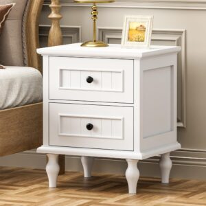 scurrty nightstand, antique style end table with 2 drawers, taller nightstand for bedroom, side table for bedroom (white, single)