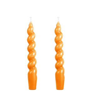 spiral taper candle h7.8inch,set of 2 tapered candles, smokeless,long candle,conical stick candles, home dinner, party, wedding, halloween, christmas (2, orange, 2pc20cm)