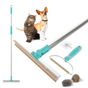 quality score pet hair rake bundle, retractable cat & dog hair carpet rake remover | this pet hair broom & carpet brush for carpets rugs mats couch & pet tower with 2 hanging hooks easy to every hair