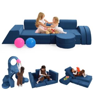 fivetry 12pcs modular kids play couch, child sectional sofa, kids floor sofa for playroom fort building, convertible foam and floor cushion for boys and girls