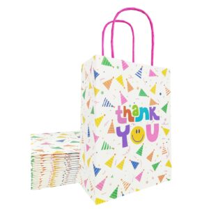 ofihanly 20pcs 8.2" small thank you party favor goodie bags for boy girls kids birthday cute paper treat candy return gift bags bulk with handles