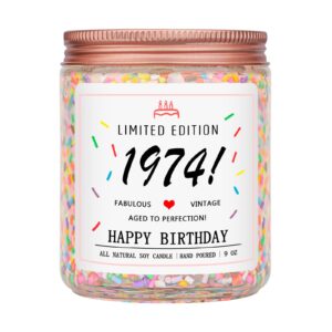 homsolver 50th birthday gifts for her women, happy 1974 50th birthday candle gifts ideas-limited edition 1974 handmade candles (vanilla birthday cake scent with sprinkles)