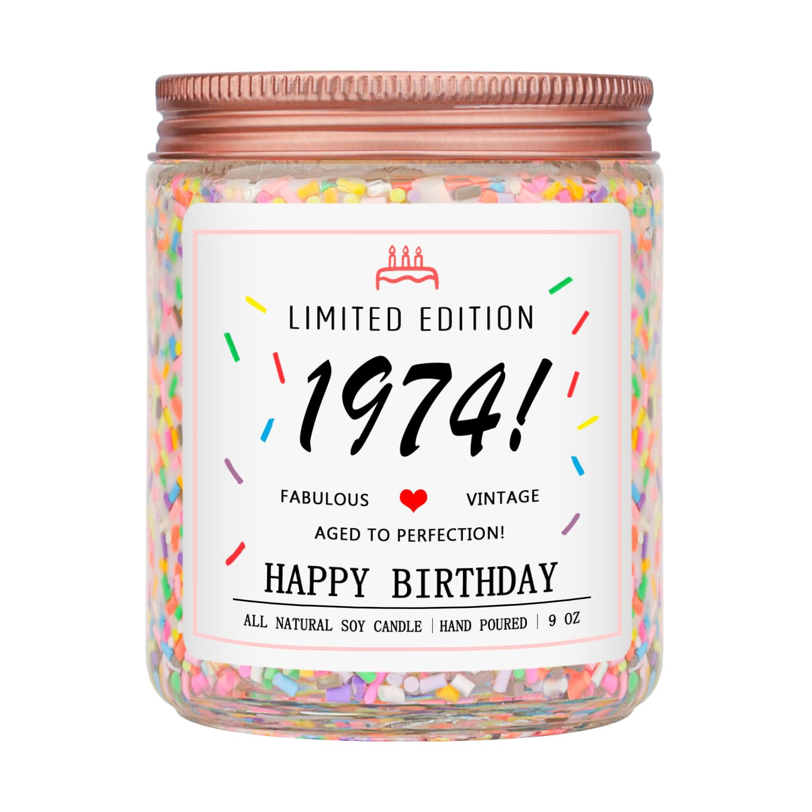 Homsolver 50th Birthday Gifts for Her Women, Happy 1974 50th Birthday Candle Gifts Ideas-Limited Edition 1974 Handmade Candles (Vanilla Birthday Cake Scent with Sprinkles)