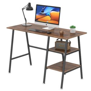 vecelo 43 inch computer desk writing study work office table modern desk with shelves wooden desk for home bedroom,walnut desk