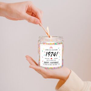 Homsolver 50th Birthday Gifts for Her Women, Happy 1974 50th Birthday Candle Gifts Ideas-Limited Edition 1974 Handmade Candles (Vanilla Birthday Cake Scent with Sprinkles)