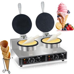 ice cream cone maker 110v commercial waffle cone machine 2600w electric stainless steel non-stick cone waffles maker with temp & time control for for restaurant bakery snack bar family