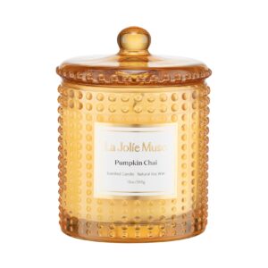 la jolie muse pumpkin chai scented candle, fall candles, natural soy candles for home scented, 75 hours long burning, 10 oz