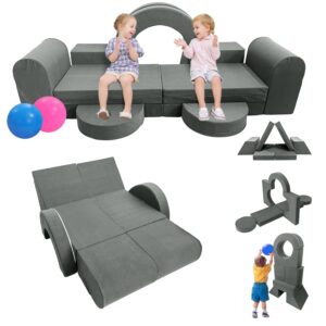 fivetry modular kids play couch - 12pcs convertible kids sofa kids couch building fort toddler sofa comfy toddler foam couch play fort couch in playroom/nursery with hook and loop