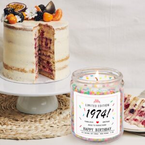 Homsolver 50th Birthday Gifts for Her Women, Happy 1974 50th Birthday Candle Gifts Ideas-Limited Edition 1974 Handmade Candles (Vanilla Birthday Cake Scent with Sprinkles)