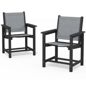 serwall textilene outdoor dining chair set of 2, hdpe frame with textile chair seat, holds up to 300 lbs, all weather chairs for lawn, garden, yard and poolside, black