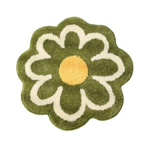 msuiint flower shaped rug, round bedroom bedside blanket carpet, aesthetic cute flower round area rug, non slip circle soft fluffy flower rug indoor floor mat(green)