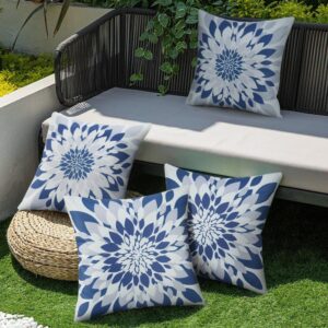 jasen outdoor waterproof pillow covers, blue floral outdoor throw pillow cover set of 4, boho double-sided decorative outside throw pillows for patio furniture porch garden couch sunbrella