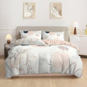 rvciby flower duvet cover queen size,cotton with polyester duvet cover set flower,3pcs soft microfiber bedding set with corner ties & zipper closure,1 duvet cover and 2 pillow shams