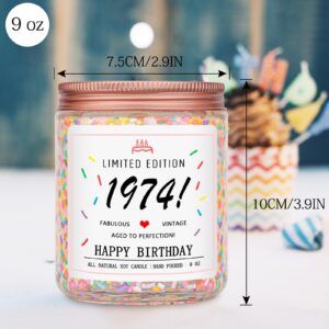 Homsolver 50th Birthday Gifts for Her Women, Happy 1974 50th Birthday Candle Gifts Ideas-Limited Edition 1974 Handmade Candles (Vanilla Birthday Cake Scent with Sprinkles)