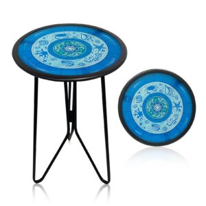 liffy outdoor side tables, 12" weather resistant small balcony table patio side table, indoor small round home decorative end table, plant stands table outside, for pool beach yard balcony garden