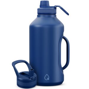 aquafit insulated water bottle 64 oz with handle - straw and chug lid - stainless steel water bottles - 64 oz water bottle - 64oz insulated water bottle with straw (64 ounces, nightfall blue)