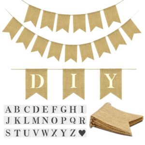 yunshangmo 15pcs burlap baner prestringed, diy custom banner kit, customizable personalized banner, with letters a to z stencil, birthday wedding party decor