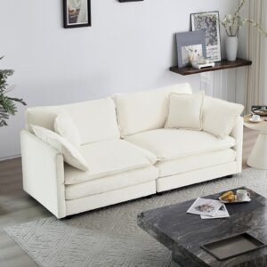 kivenjaja chenille loveseat sofa, oversized 2-seater small cloud couch, modern comfy deep seat love seat with 4 pillows for living room bedroom office apartment, 76.7”w, beige