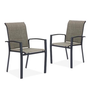 vicllax stackable patio chairs set of 2, all weather metal outdoor dining chairs with padded foam for lawn, garden, poolsides, black finish frame