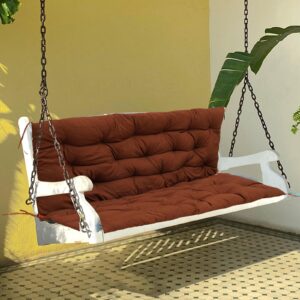 mzzdjjq replacement cushions for outdoor swing, 2-3 seat porch swing cushions with backrest, thicken swing cushions for outdoor furniture with 8 straps (dark curry, 48 * 40)