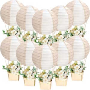 retisee 12 sets baby shower hot air balloon centerpieces with 10 inch large diy paper lanterns, wooden berry boxes and sticks for wedding birthday party favor gifts gender reveal table decoration