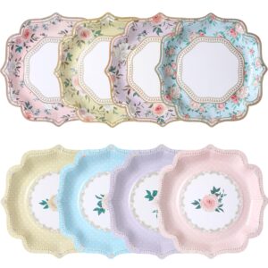 uaeyw 48 pack floral paper plates vintage garden party decorations 9 inches disposable plates tableware for spring afternoon tea table party baby bridal shower birthday wedding decor