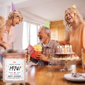 Homsolver 50th Birthday Gifts for Her Women, Happy 1974 50th Birthday Candle Gifts Ideas-Limited Edition 1974 Handmade Candles (Vanilla Birthday Cake Scent with Sprinkles)