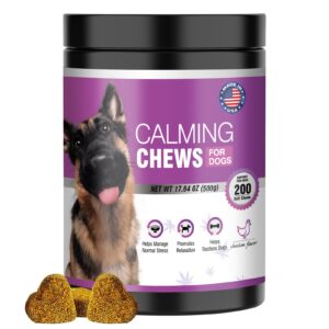 hemp calming chews for dogs 200pc dog calming treat and bites with hemp oil - anxiety and stress relief treats for dogs puppy melatonin sleep aid calm dog with noise,thunder,barking,separation,chewing