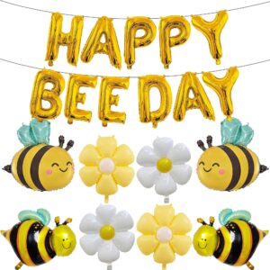 bee themed birthday party decorations, happy bee day balloons banner, yellow bee foil balloons daisy mylar foil balloons for boys girls baby shower bee theme birthday supplies