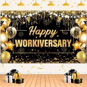 happy work anniversary banner decorations black gold happy workiversary banner happy work anniversary backdrop decorations employee appreciation banner work anniversary supply for employee worker