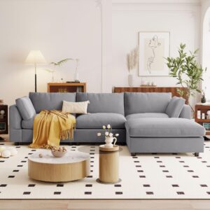 jurmalyn 113" modern sectional sofa couch for living room l-shape sofa couch with ottoman, upholstered 4-seat sofa couch fabric couch set for apartment office grey