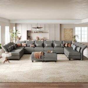 llappuil oversize faux leather sectional sofa u shaped modular couch with storage sectioanl sofa couch for living room, dark grey