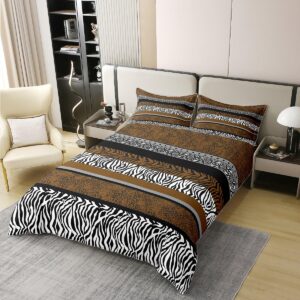 zebra texture 100% natural cotton duvet cover full dark leopard bedding set for kids youth adults rustic paisley comforter cover bohemian exotic brown bed sets with 2 pillowcases soft