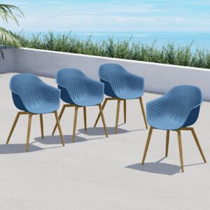 grand patio outdoor dining chairs set of 4 indoor outdoor modern recycled plastic dining chair, rust free frame, woodgrain legs, whale modeling design for kitchen, dining (blue)