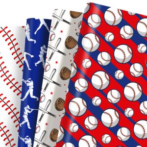 12 sheets baseball wrapping paper, 20x27in baseball pattern gift wrap paper baseball bat baseball gloves patterns wrapping paper for sports party decor boy birthday gift wrapping