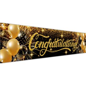 congratulations banner - congratulations decorations - we are so proud of you banner - well done banner - graduation banner - graduation decorations for prom - 6 x 1.3ft (black and gold)