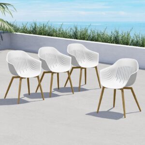 grand patio outdoor dining chairs set of 4 indoor outdoor modern recycled plastic dining chair, rust free frame, woodgrain legs, whale modeling design for kitchen, dining (light gray)