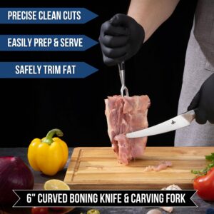 Slicing Carving Knife Set for BBQ - 12" Brisket Knife + 6" Boning Knife + 6" Carving Fork & 2 Sheath Covers for Meat Cutting - Grilling Gifts for Men - Razor Sharp German Steel & Professional Grade