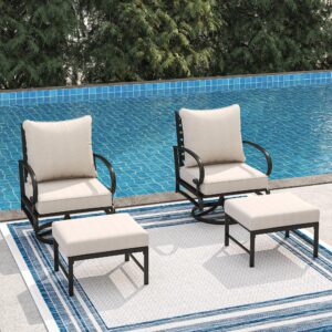 vicllax 4 pieces patio furniture set, outdoor conversation set of patio swivel chairs with ottomans for front porch balcony poolside, garden