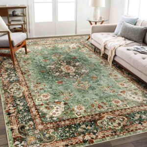 castage 5x7 area rugs washable,green rug for living room bedroom kitchen,large boho vintage bohemian distressed oriental carpet non slip