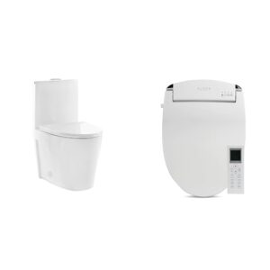 swiss madison well made forever sm-1t254 st. tropez one piece toilet, 26.6 x 15 x 31 inches, glossy white & alpha bidet jx elongated bidet toilet seat, white, endless warm water, rear and front wash