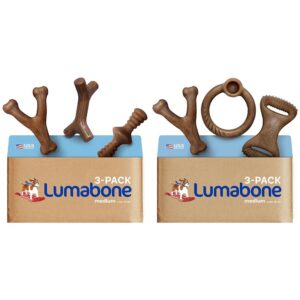 lumabone real bacon medium 3-pack durable dog chew toys for aggressive chewers, made in usa & real bacon 3-pack dog toys for aggressive chewers,wishbone, dental chew, ring bacon medium