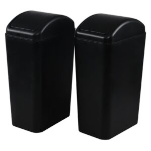 hayixia 2-pack 14 liter plastic trash can with swing lid, swing top garbage can, slim trash cans, black