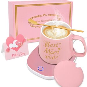 coffee mug warmer & best mom ever mug set, mug warmer for desk, birthday for mom from daughter, son