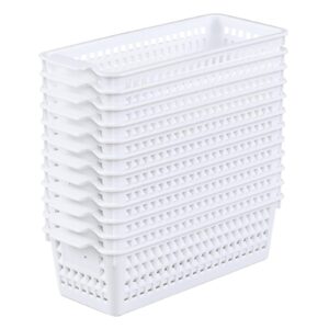 hayixia white slim storage basket tray, small plastic basket for organizing, set of 12