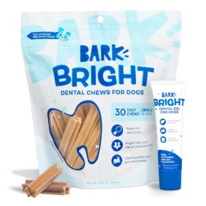 bark bright original dog dental kit - 30 teeth cleaning chew sticks & toothpaste - small breeds