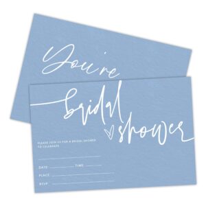 luixd 25 bridal shower invitations - double-sided fill in minimalism blue invites with envelopes, invitations for newlyweds，bridal shower, party favor & supplies（horizontal）- b22