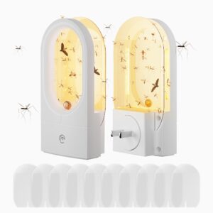 ultrabot indoor flying insect trap, 2 pack gnat glue traps plug-in indoor bug light insect killer with double-sided adhesive glue cards fly traps get rid of fruit flies, gnat, moth